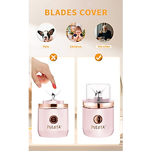 Portable Blender with Travel Cup, Cordless Rechargeable BPA Free14 Oz PULOYA Personal Juicer for Smoothies and Shakes, Pink