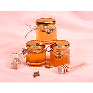 Adabocute 20 Pack Mini Honey Jars - Elegant Glass Honey Pot With Honey Dipper, Gold Lid, Bee Pendants and Jutes - Perfect For Baby Shower Favors, Wedding Favors