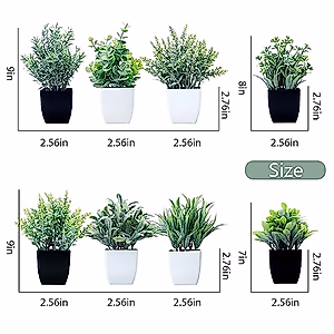 Fake Plants Mini Potted Artificial Plants, set of 8 Pack fake Plastic Eucalyptus Houseplants Greenery in Pot, Small Faux Plants Decor for Bathroom Home Office Farmhouse Desk Shelf(white,black)
