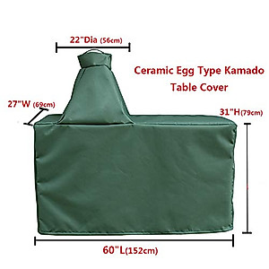 Mini Lustrous Cover for Large Big Green Egg, Large Ceramic Egg Type Kamado Table Cover with Heavy Duty and Waterproof Fabric, Large（60”Lx27”Wx31”H）