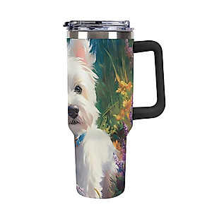 West Highland Terrier in The Garden 40oz Water Bottle Double Wall Insulated Tumbler with Handle Leakproof Travel Mug Black-style