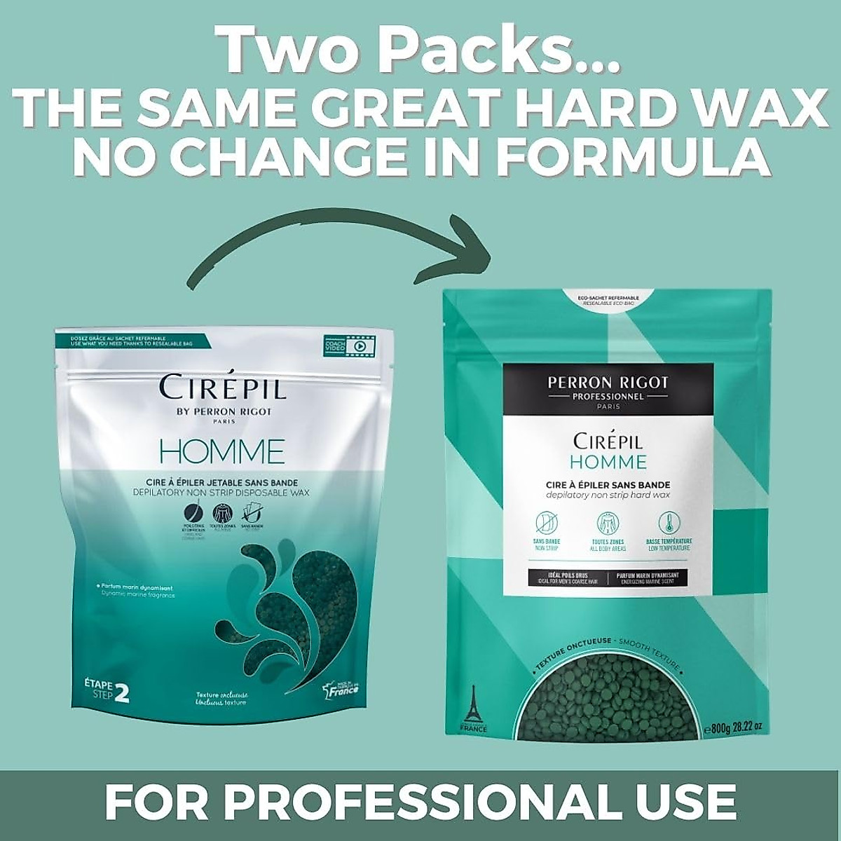 Cirepil - Homme - 800g / 28.22 oz Wax Beads Bag - Fresh Marine Scent - Flexible Formula for Male, Easy Application and Removal
