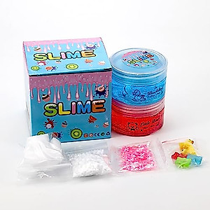 2 Packs Jelly Cube Crunchy Slime Kit for Girls with Duck and Bear(Pink and Blue),Non Sticky and Super Soft Sludge Toy,DIY Crystal Glue Boba Slime Party Favor for Boys,Birthday Gifts for Kids.