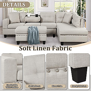 Yoglad Living Room Furniture Set, Sectional 5-Seater Sofa with Reversible Chaise, Corner Sofa Set with Ottoman, L Shaped Couch for Apartment, Living Room (104.5 Inch Linen, Light Gray)