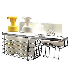 IRDFWH Adhesive Bathroom Shelf Organizer Shower Caddy Kitchen Storage Rack Wall Mounted No Drilling Stainless Steel Wire Basket Hook