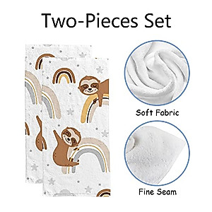 Hand Bath Towels 2 Pack Cute Sloth Rainbow Absorbent Face Fingertip Towels for Bathroom Kitchen Gym Spa Soft Hair Drying Cloth Quick Dry, 30 x 15 Inch