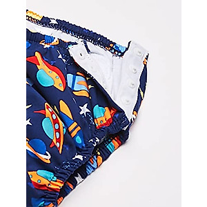 Swim Time Boys' Reusable Swim Diaper UPF 50+ with Side Snaps, Navy Space/Rocketships, X-Large