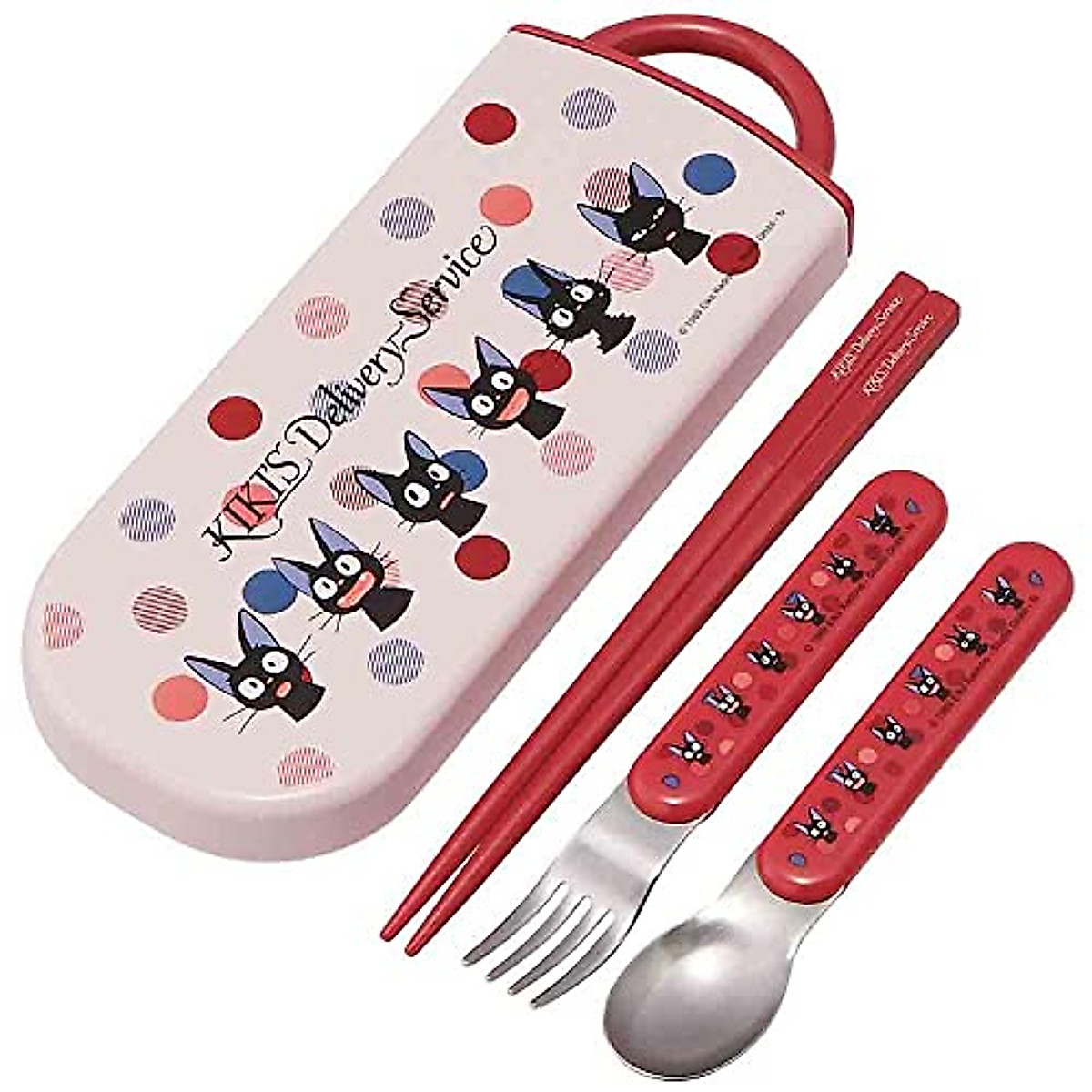 Skater Kiki's Delivery Service Utensil Set - Includes Reusable Fork, Spoon, Chopsticks and Carrying Case - Authentic Japanese Design - Durable, Dishwasher Safe- Jiji