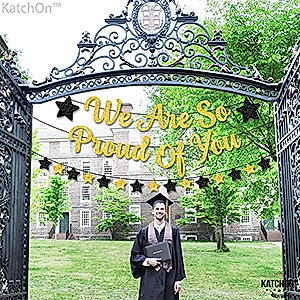 We Are So Proud Of You Banner, Glitter - Big 10 Feet with Star Garland | Graduation Banner, Graduation Decorations 2023 | Black and Gold Graduation Party Decorations 2023 | Congratulations Decorations