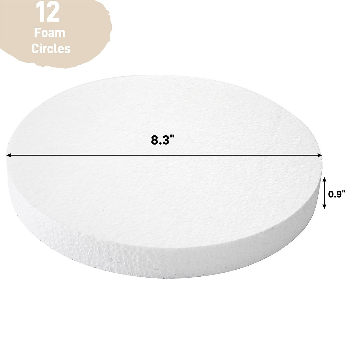 ZOOFOX 12 Pack 8 Inch Foam Circles for Crafts, Round Polystyrene Disc for Arts and Crafts Supplies, Modeling, Sculpture, DIY Projects