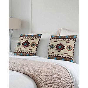 2 Packs Decorative Cotton Throw Pillow Covers, Native Americans in The US Totem Indian Style Geometric 20 x 20 Inch Square Reversible Soft Cushion Case for Couch Bedroom Sofa Living Room Chair Car