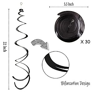 Black Party Swirl Decorations Foil Swirl Hanging Decoration 30Pc Plastic Streamer for Ceiling 22"