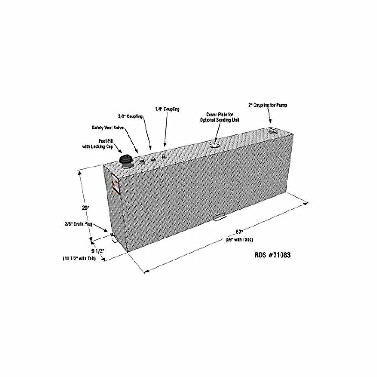 RDS MFG INC 71083 Rectangular Auxiliary/Transfer Fuel Tank - 45 Gallon Capacity