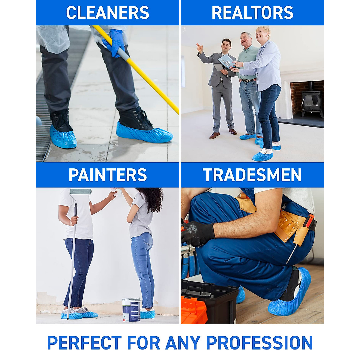 120 PCS Shoe Covers Disposable Non Slip, Waterproof, Recyclable Shoe Booties, Larger Fit - All Sizes Up To 13 US Men - shoe covers for indoors