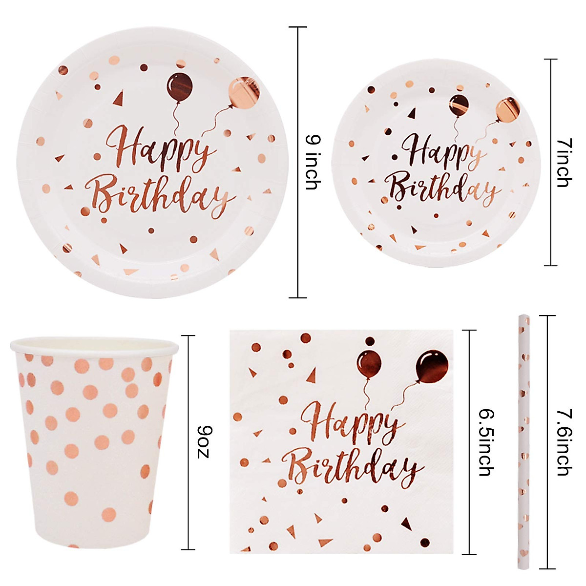 Birthday Party Supplies 200 PCS Rose Gold Birthday Plates Napkins Supplies and Rose Gold Plastic Cutlery, For Happy Birthday Decorations Serves 25 Guests