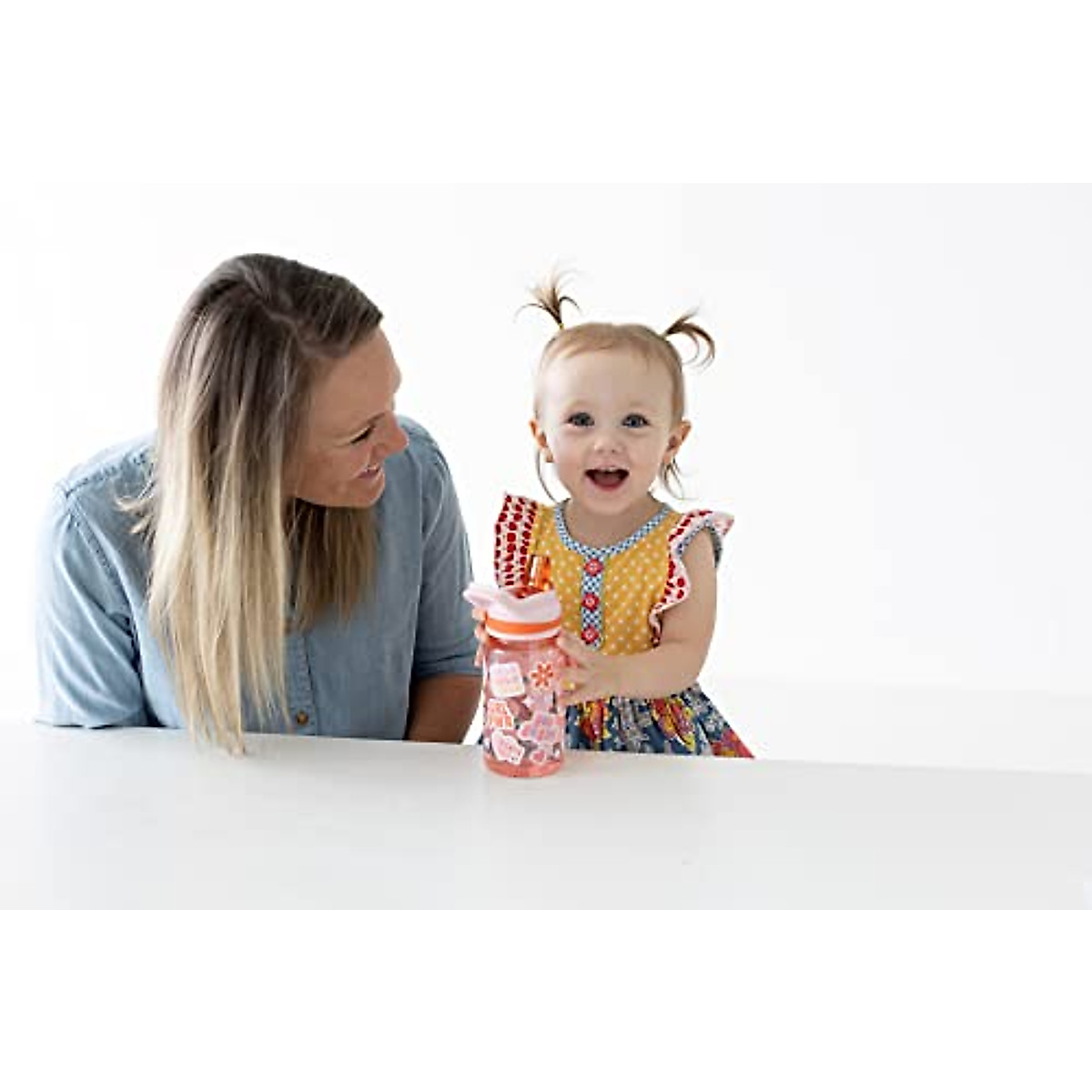 Pearhead Girl Power Kids Water Bottle for School, Spill Proof, Tritan Flip Straw 16oz, BPA Free and Dishwasher Safe, Travel and Sports Tumbler, School Supplies, Pink