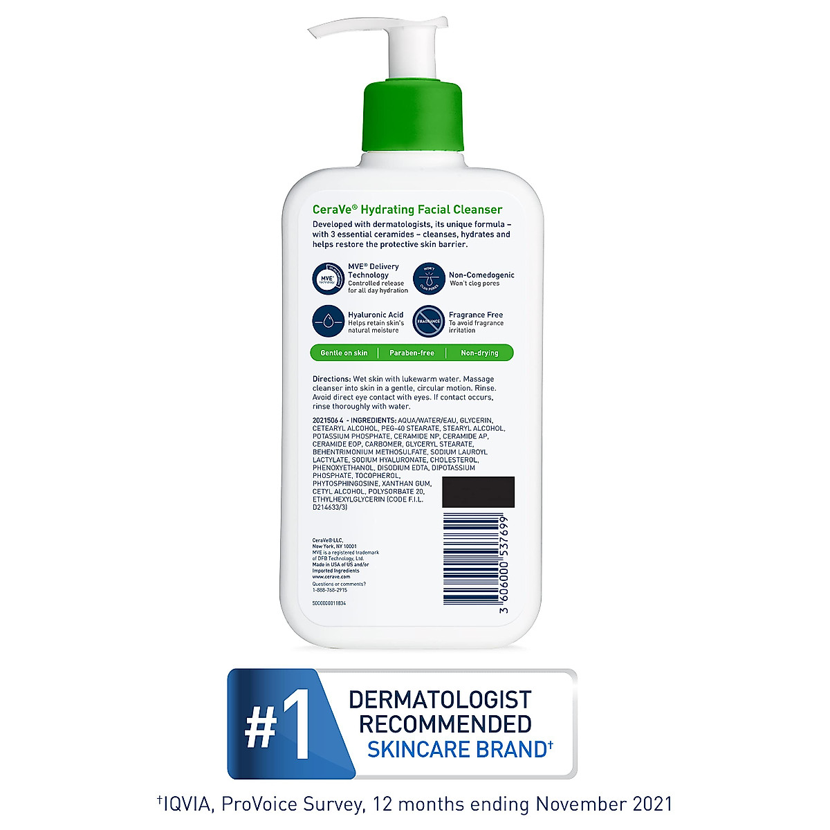 CeraVe Hydrating Facial Cleanser | Moisturizing Non-Foaming Face Wash with Hyaluronic Acid, Ceramides and Glycerin | Fragrance Free Paraben Free | 16 Fluid Ounce