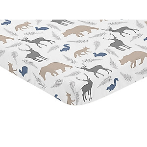 Sweet Jojo Designs Grey and Blue Baby Boy Fitted Mini Portable Crib Sheet for Woodland Animals Collection - for Mini Crib or Pack and Play ONLY