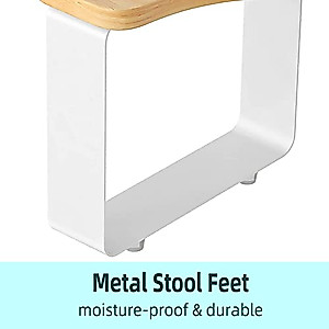 WOWOO HOME 7'' Wooden with Metal Squatting Toilet Stool, Bathroom Poop Stool for Adults, Potty Stool Anti-Slip Brown and White A01