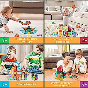 LATI 130 pcs Magnetic Tiles, Magnet Building Blocks for Kids STEM Construction Set Clear Imagination Inspirational Educational Toddler Boys Girls Kids Toys for 3 4 5 6 7 8 Years with 2 Cars