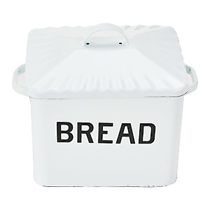 Creative Co-Op Farmhouse Enameled Metal Bread Box with "Bread" Message, White