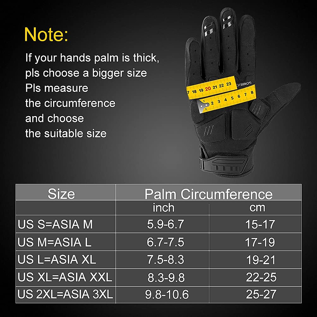 ROCKBROS Mountain Bike Gloves Dirt Bike Gloves Motorcycle Cycling Gloves with 6MM Gel Pad Touch Screen Knuckle Protection Gloves for BMX MX ATV MTB Racing Black-XL