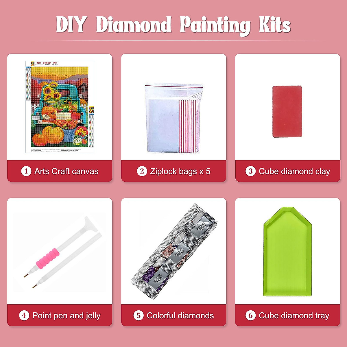 NAIMOER Truck Diamond Art Kits for Adults, DIY 5D Fall Diamond Art Kits for Beginner, Full Drill Pumpkin Diamond Art Sunflowers Painting Craft for Home Decor Gifts 30x40cm