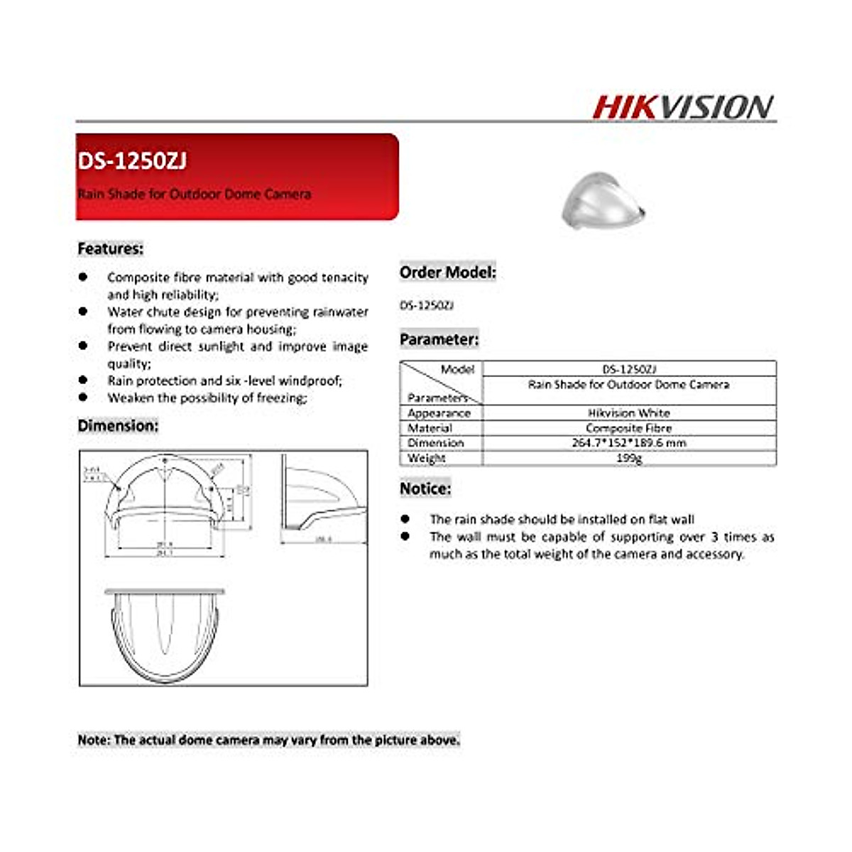 DS-1250ZJ SRS Universal Sun Rain Shade Camera Cover Shield for Hikvision/Nest/Ring/Arlo/Dome/Bullet Outdoor Camera - White