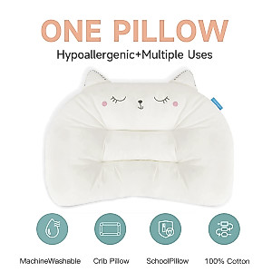 Choc chick Toddler Pillow,20X14inches Machine Washable Soft Hypoallergenic Kids Pillows,Child Cute Animal Perfect Toddler Pillows for Sleeping 2 Year Old (Cat)