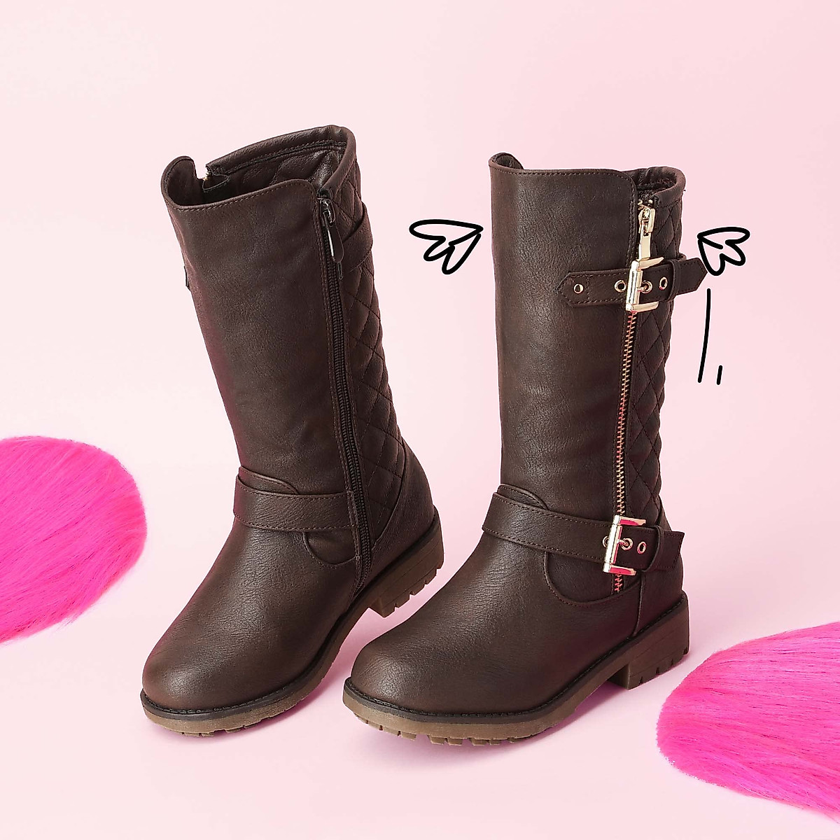 DREAM PAIRS Girls Little Kid Knice Brown Knee High Winter Motorcycle Riding Boots Size 3 M US Little Kid