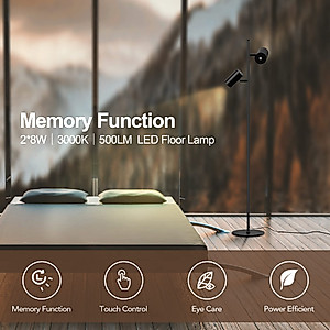 Industrial Floor Lamp for Living Room, Modern Reading Standing Lamps with Eye Care 2-Heads 4 Brightness 3000K Soft Light LED Tree Floor Lamp, CRI95 Tall Pole Natural Light Living Room Office Decor