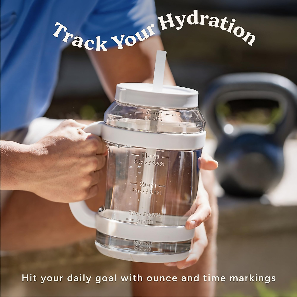 Reduce WaterDay 80 oz Water Jug with Time/Ounce Markings - Spill-Proof Straw, Durable Tritan - Big Water Bottle for Daily Hydration - Dishwasher Safe, Clear & Easy to Clean, Lilac Bud