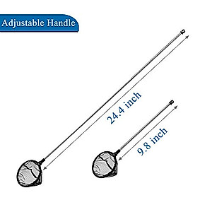 Lpraer Aquarium Fish Net 3.5" Round Fish Net with Extendable 9.8"-24.4" Telescopic Stainless Steel Long Handle Fine Mesh Fish Net for Fish Tank