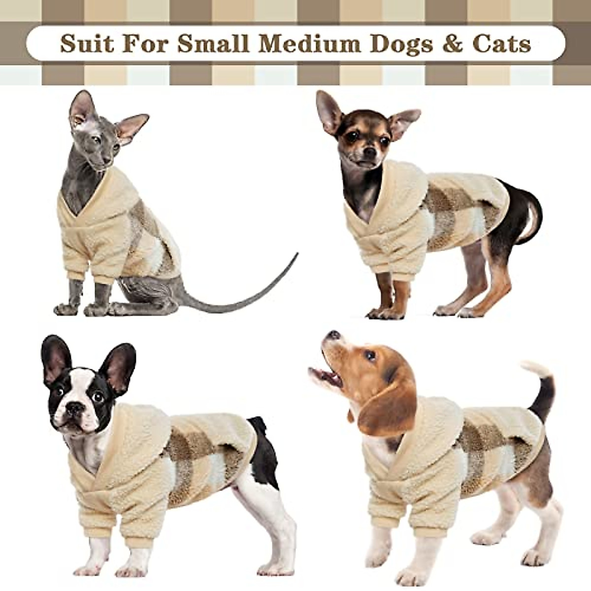 Kuoser Thermal Dog Coat Puppy Fleece Winter Clothes, Dogs Hoodie Pet Warm Pullover Jackets with Leash Hole, Doggie Soft Pajamas Cat Apparel, XXS - L