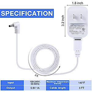 Charger for Infant Optics DXR-8, 5.9 V Power Cord Adapter Compatible with Infant Optics DXR-8 Baby Camera Monitor Unit Replacement, White