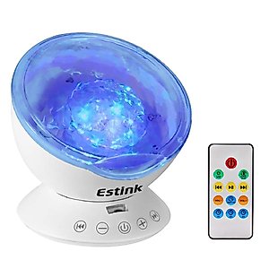 Ocean Wave Night Light Projector, Baby Lullaby Night Light with 7 Relax Light Show Projection, Music Player, Auto-Off Timer for Nap-time for Baby Nursery, Adults and Kids Bedroom, Living Room (White)