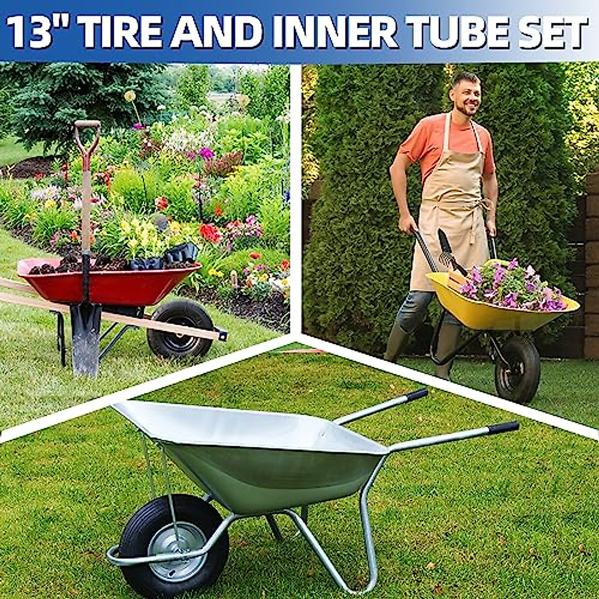 GICOOL 4.00-6 Replacement Tire and Inner Tube Set, 13" Heavy Duty Tire and Wheel, TR-13 Straight Valve Stem, for Wheelbarrow Trolley Dolly Garden Wagon Wheel Replacement, 1 Pack