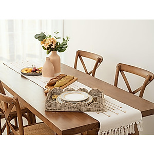 StorageWorks Scalloped Tray, Wicker Rattan Serving Tray with Handles, Woven Rectangle Seagrass Tray, Scalloped Basket Table Décor Trays, Rattan Basket Tray for Ottoman Decorative and Organizer Trays