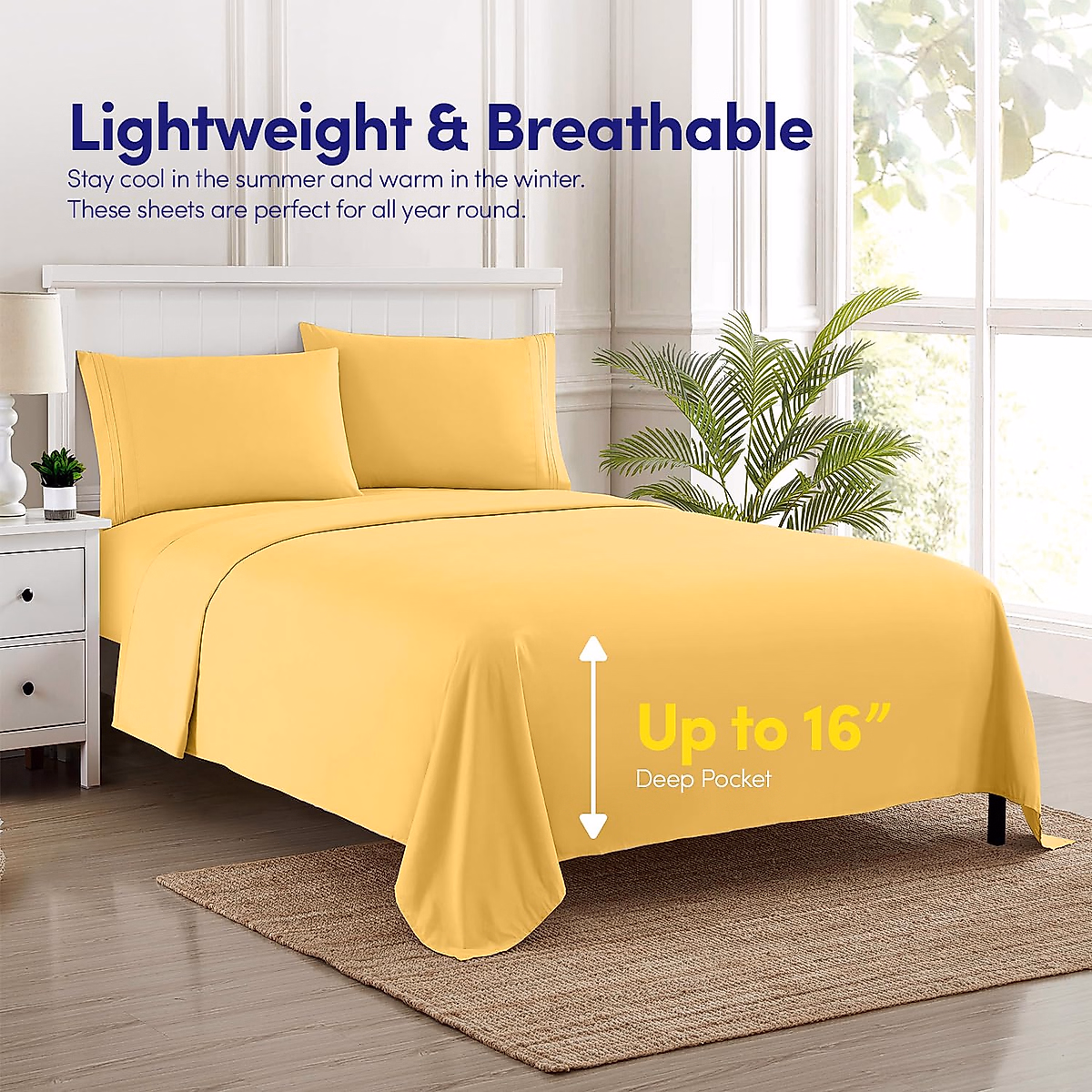 1500 Supreme Collection Queen Sheet Sets Yellow - Luxury Hotel Bed Sheets and Pillowcase Set for Queen Mattress - Extra Soft, Elastic Corner Straps, Deep Pocket Sheets, Queen Yellow