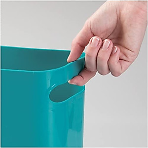 mDesign Plastic Slim Large 2.5 Gallon Trash Can Wastebasket, Classic Garbage Container Recycle Bin for Bathroom, Bedroom, Kitchen, Home Office, Outdoor Waste, Recycling - Aura Collection - Teal Blue, Pack of 1