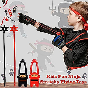 Golray 60Pcs Ninja Party Favors For Kids Birthday With Warrior Karate Party Favor Masks Sticky Hand Stretchy Flying Slingshot Wristband Keychains,Samurai Themed Party Supplies Decoration Boys