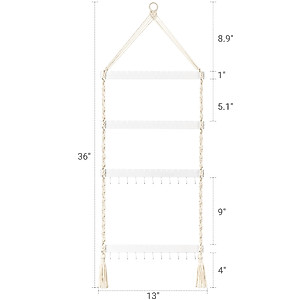 Mkono Hanging Jewelry Organizer Macrame Necklace Holder Wall Mounted Jewelry Hanger Earring Holder Organizer Boho Decor Over Door Jewelry Display Necklace Rack for Necklaces Bracelets Earrings