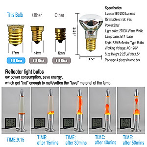 Lava Lamp Bulb 4 Pack 30W E17 R39 Reflector Type Bulb, Replacement Bulbs for Lava Lamps and Glitter Lamps.