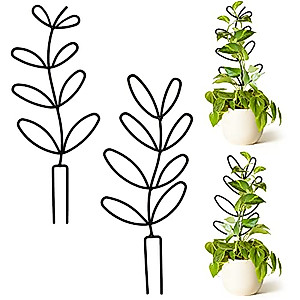 Garden Trellis for Climbing Plant Iron Pot Trellis Leaf Shape 2 Packs 12’’ Black Coated Wire Indoor Houseplant Home Plant Tool Plant Lover Gifts Ideas