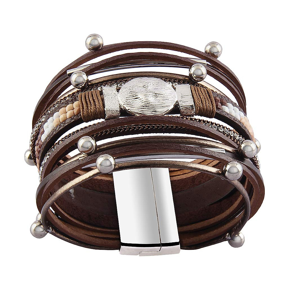 Jeilwiy Leather Wrap Around Bracelet Multi Rope Boho Bracelets Cuff Bangle Baroque Pearls Handmade Bohemian Jewelry for Women, Daughter, Sister Gifts