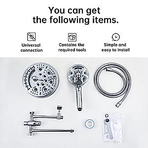 G-promise 8" Rain Shower Head with Handheld, 6+9 Setting Luxury 3-Way Combo with 11" Adjustable Extension Arm and Extra Long Stainless Steel Hose