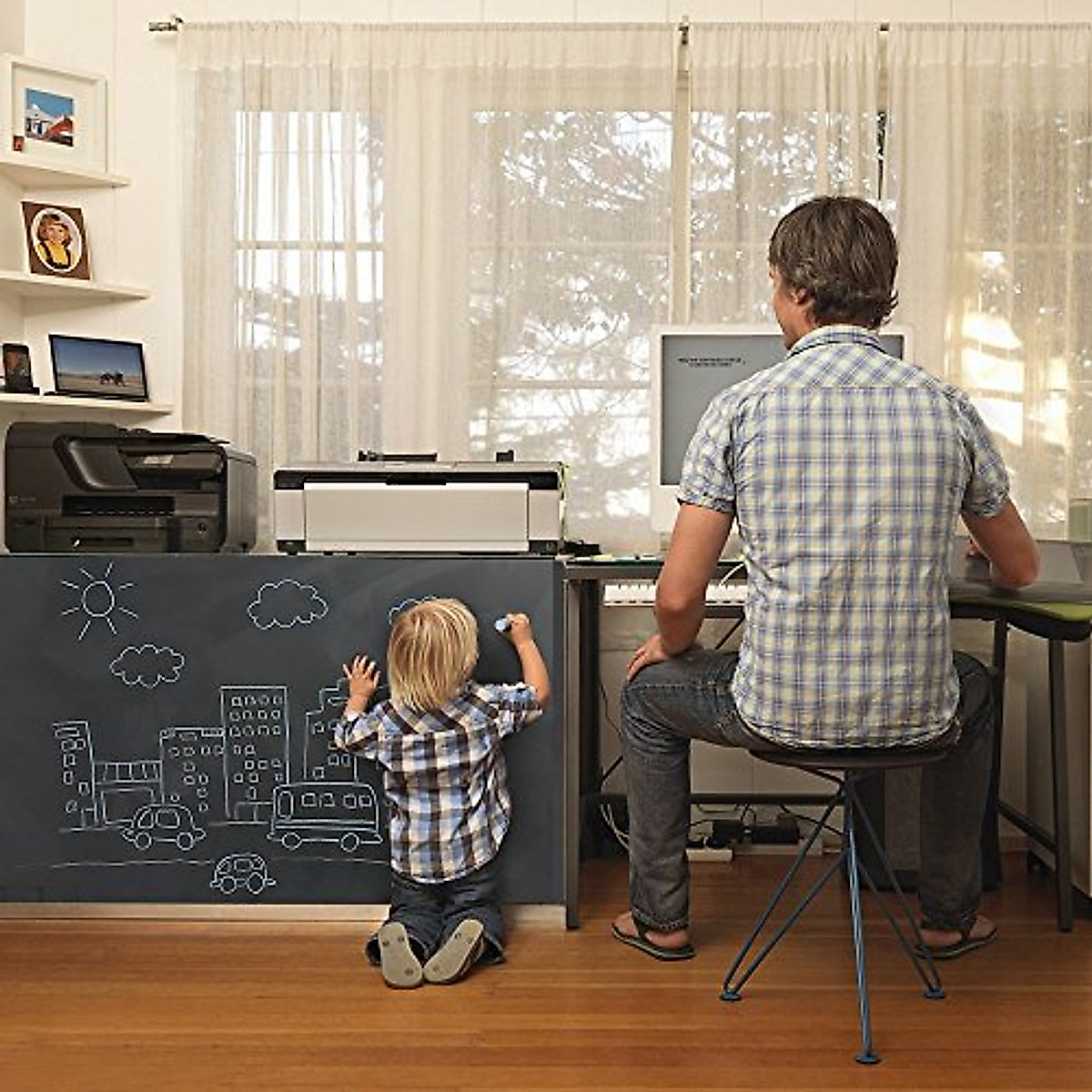 UnityStar Chalk Paper, 17.7" X 78.7" Adhesive Chalkboard Contact Paper Removable Wall Decal Stickers with 1 Liquid Chalk Marker & 5 Colors Chalks for Home Office School Blackboard Restaurant Menu