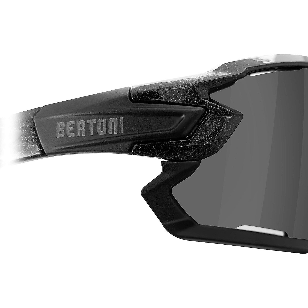 Bertoni Sport Sunglasses Cycling MTB Running Ski Golf Removable Sport Prescription Carrier Included mod. Quasar (Black/Green Mirror)