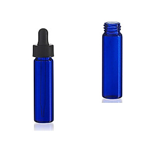 MagnaKoys 2 Dram 1/4 oz Cobalt Blue Glass Vials w/Straight Black Bulb Eye Glass Droppers for Essential Oils & Liquids (Pack of 2)