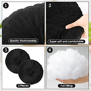 Namalu Round Throw Pillow 13.8 Inch Decorative Round Velvet Floor Pillows Small Pumpkin Throw Cushion for Living Room Sofa Bed(Black,2 Pcs)